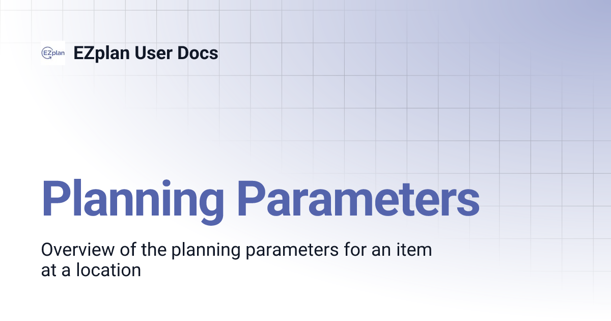 Planning Parameters | EZplan User Docs
